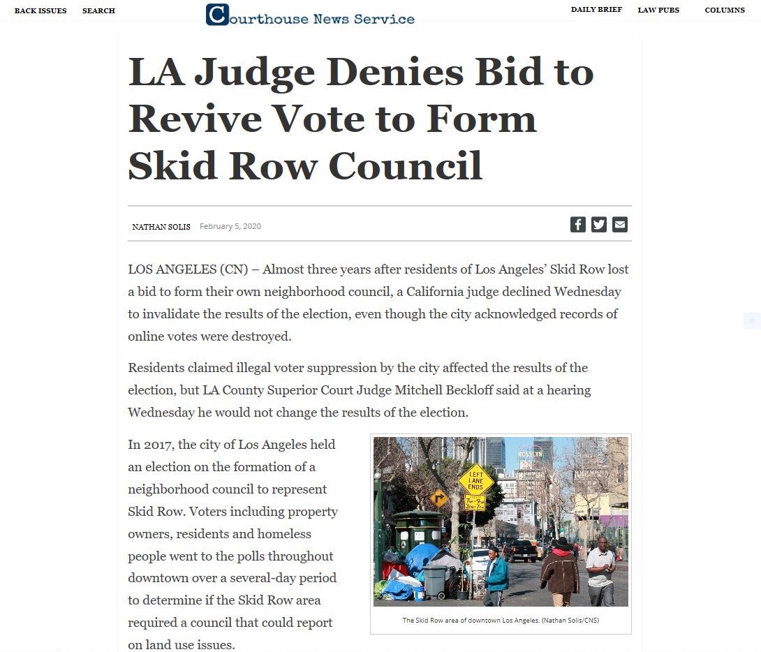 Nathan Solis, LA Judge Denies Bid to Revive Vote to Form Skid Row ...